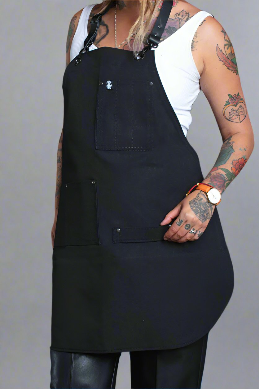 BARTENDER APRON - Black Canvas - Gold/ Chrome / Black Hardware - 4 ...