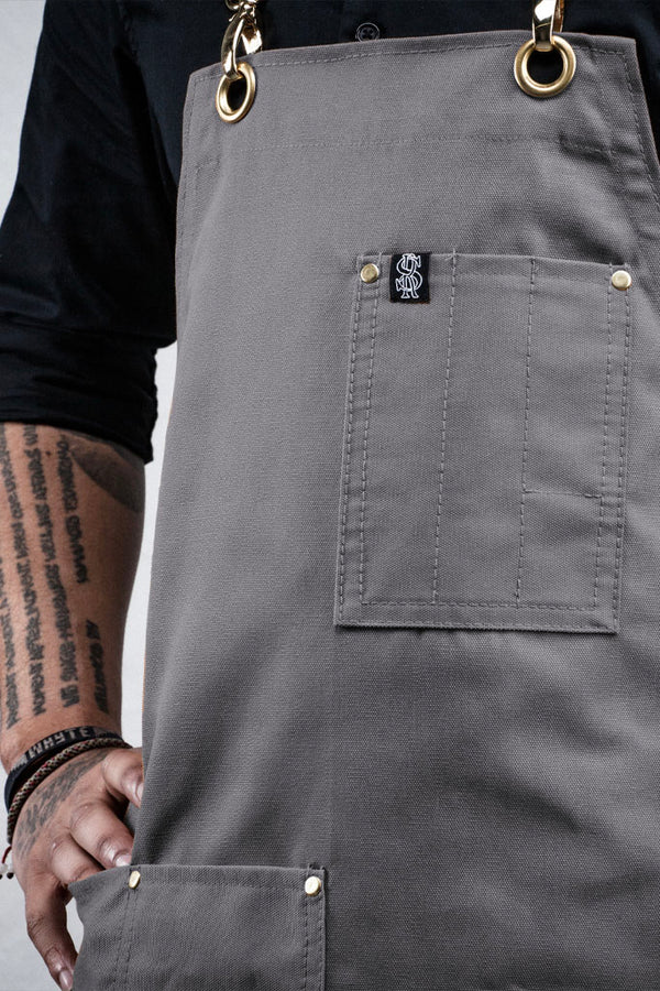 BARTENDER APRON - Grey Canvas - Gold / Chrome / Black Hardware - 4 ...